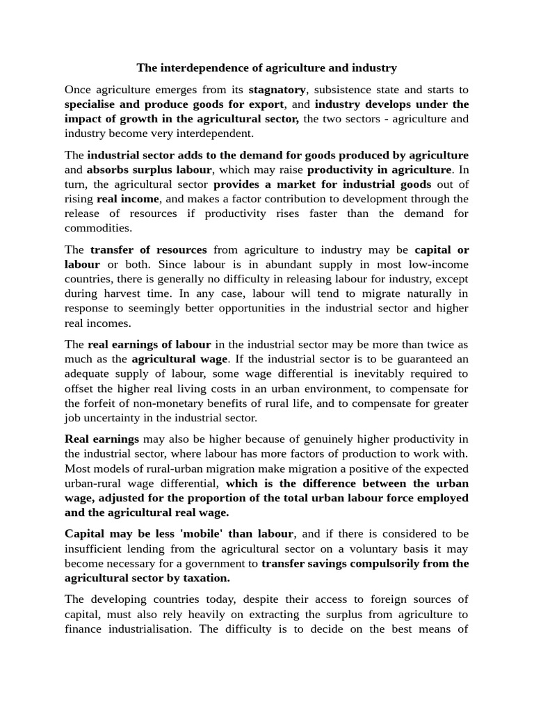 The Interdependence of Agriculture and Industry | PDF | Cost Of Living ...