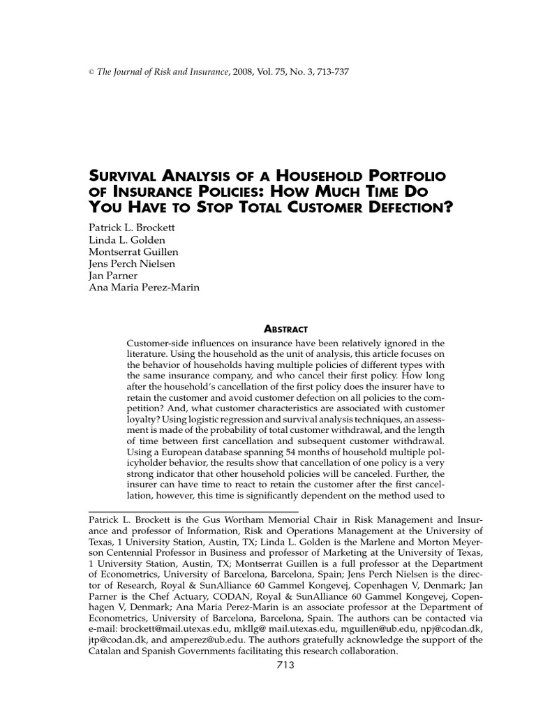 J of Risk Insurance - 2008 - Brockett - Survival Analysis of A ...