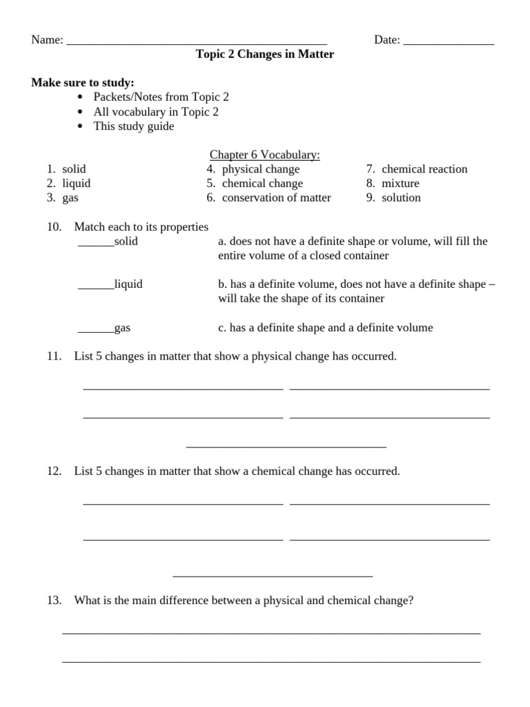 Study Guide - Changes in Matter | PDF