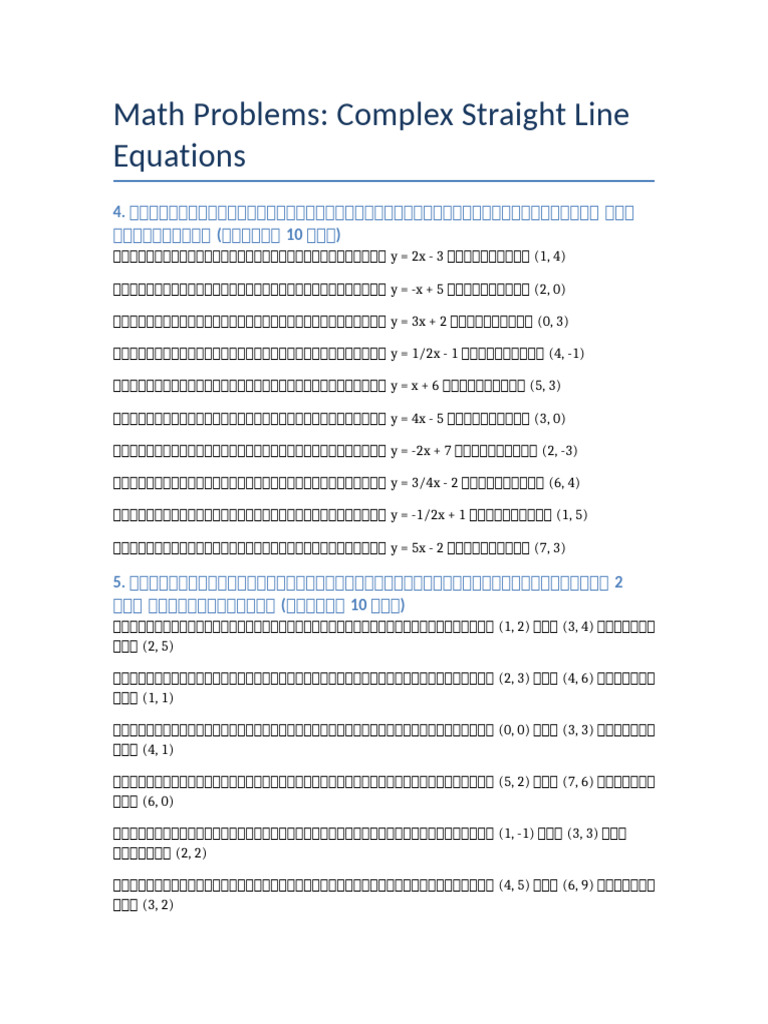 Math Problems Straight Line Equations | PDF