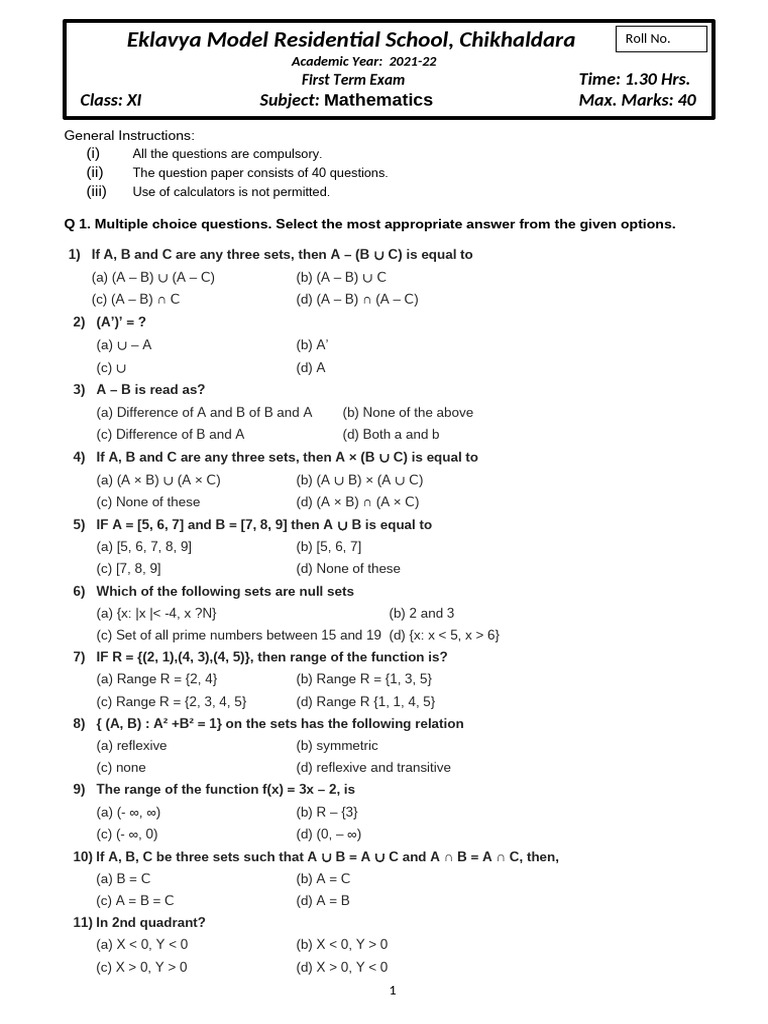 Class 11 exam paper | PDF