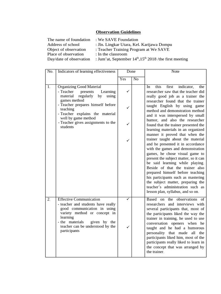 Observation Guidelines | PDF