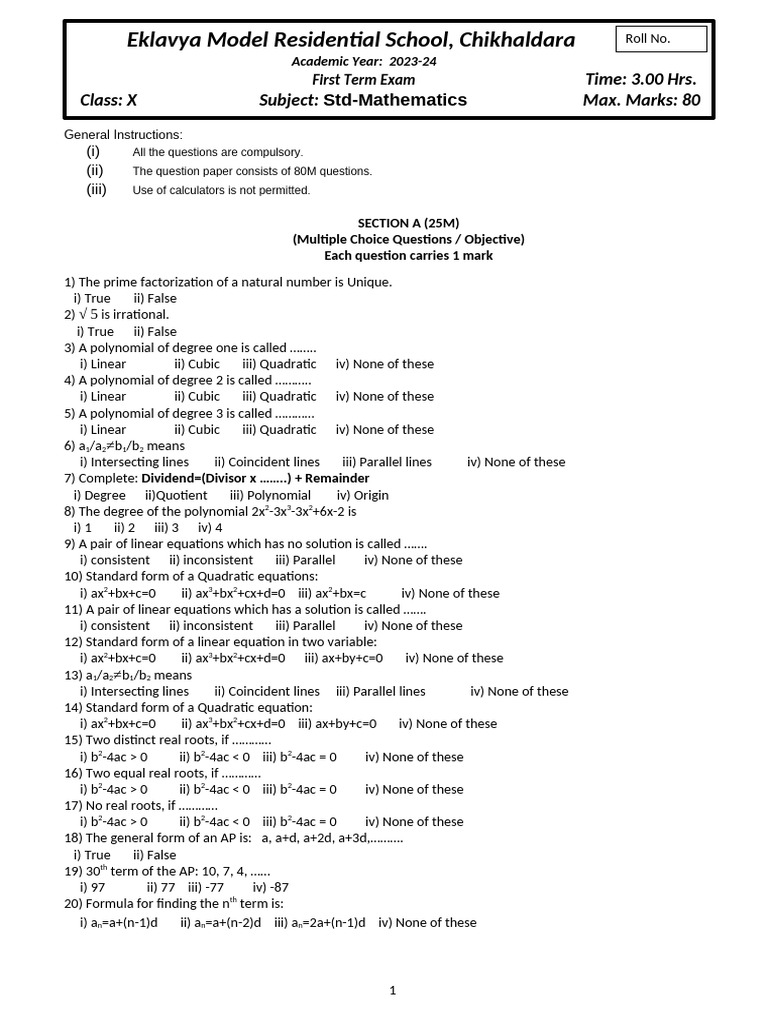 Class 10 exam paper | PDF