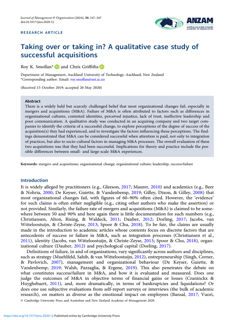 Taking Over or Taking in A Qualitative Case Study of Successful ...