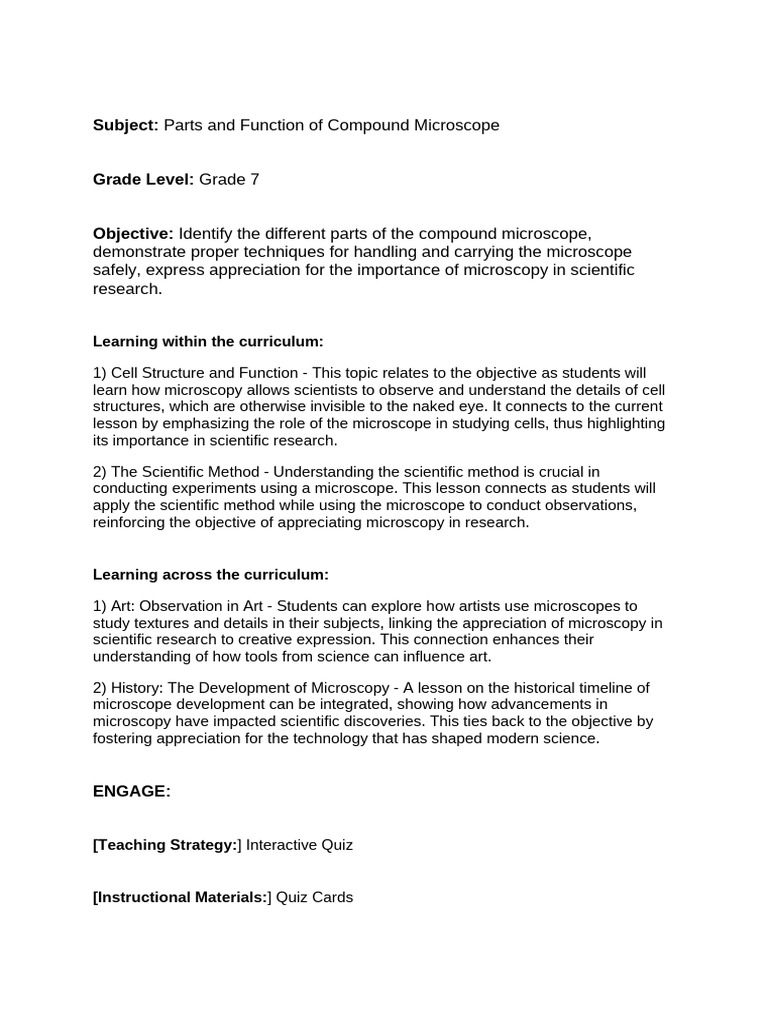 Lesson - Plan Microscope | PDF | Microscope | Scientific Method