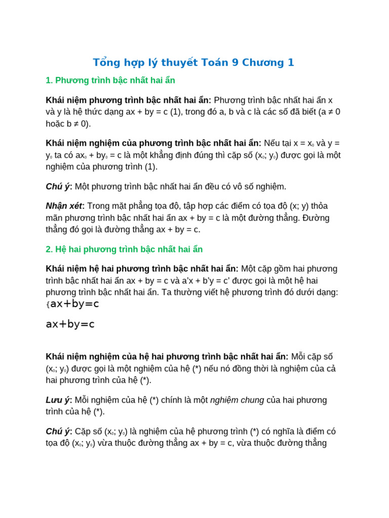 Tổng Hợp Lý Thuyết Toán 9 | PDF