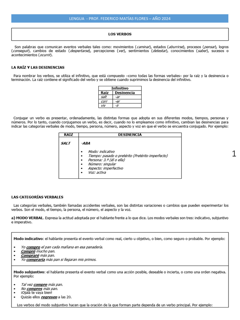 Verbos Y Conjugación Verbal Pdf