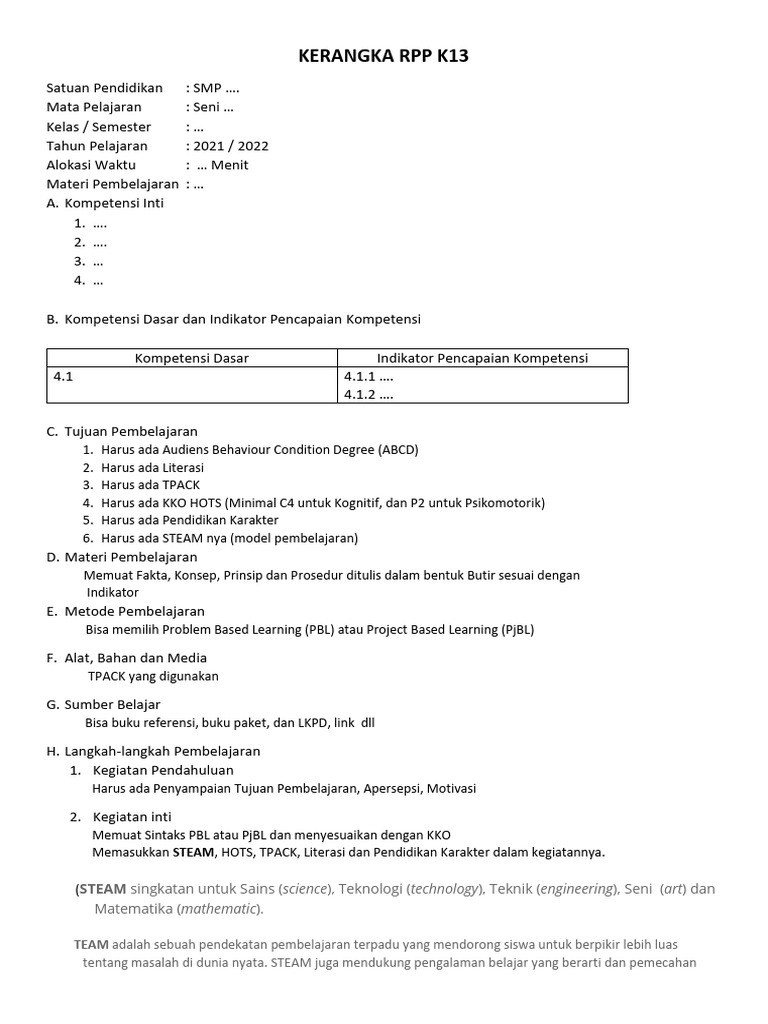 KERANGKA RPP K13 Dan KUMER | PDF