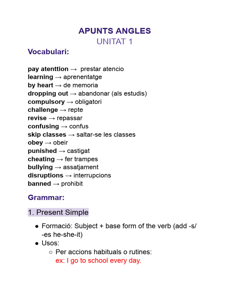 Apunts Angles Un.1 | PDF