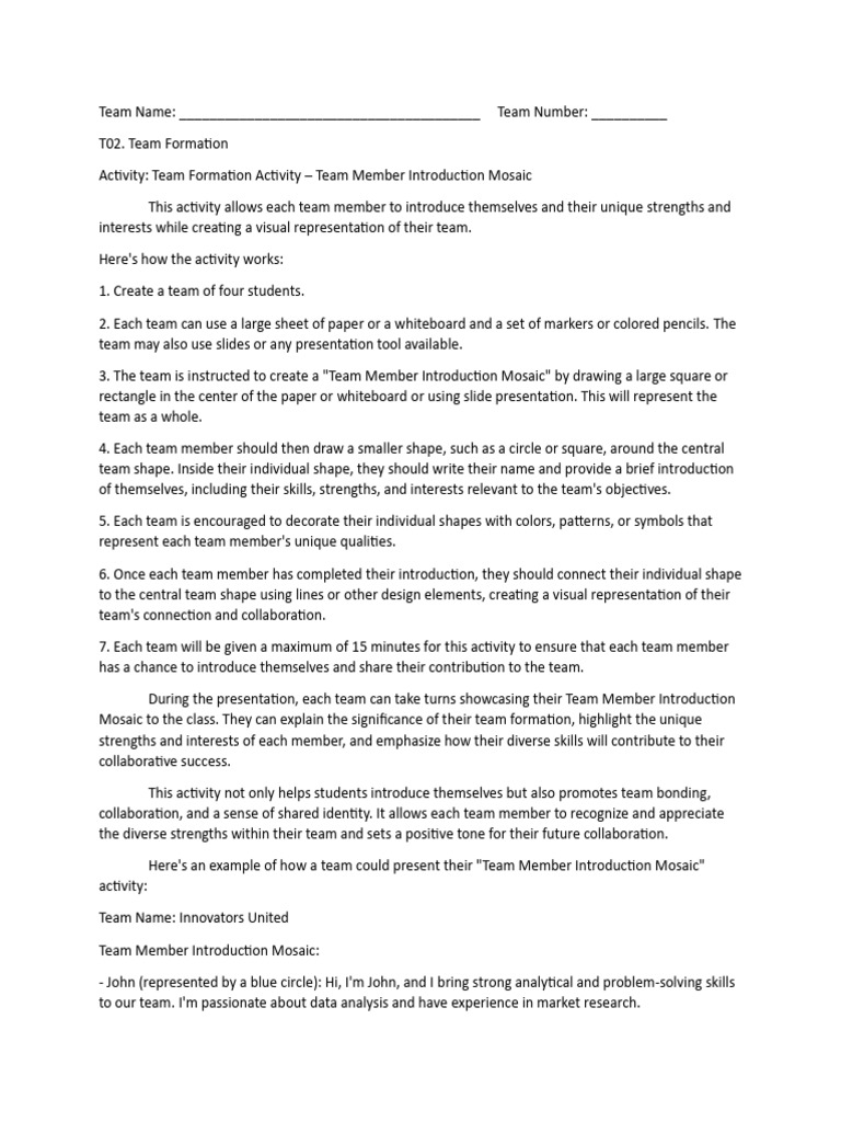 T02 Team Formation Activity | PDF