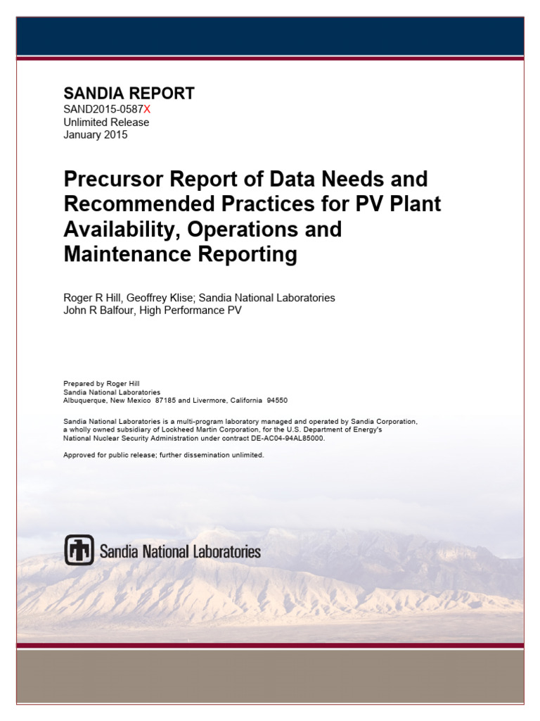 Sandia Jan 2015 - Precursor Report of Data Needs and Recommended ...