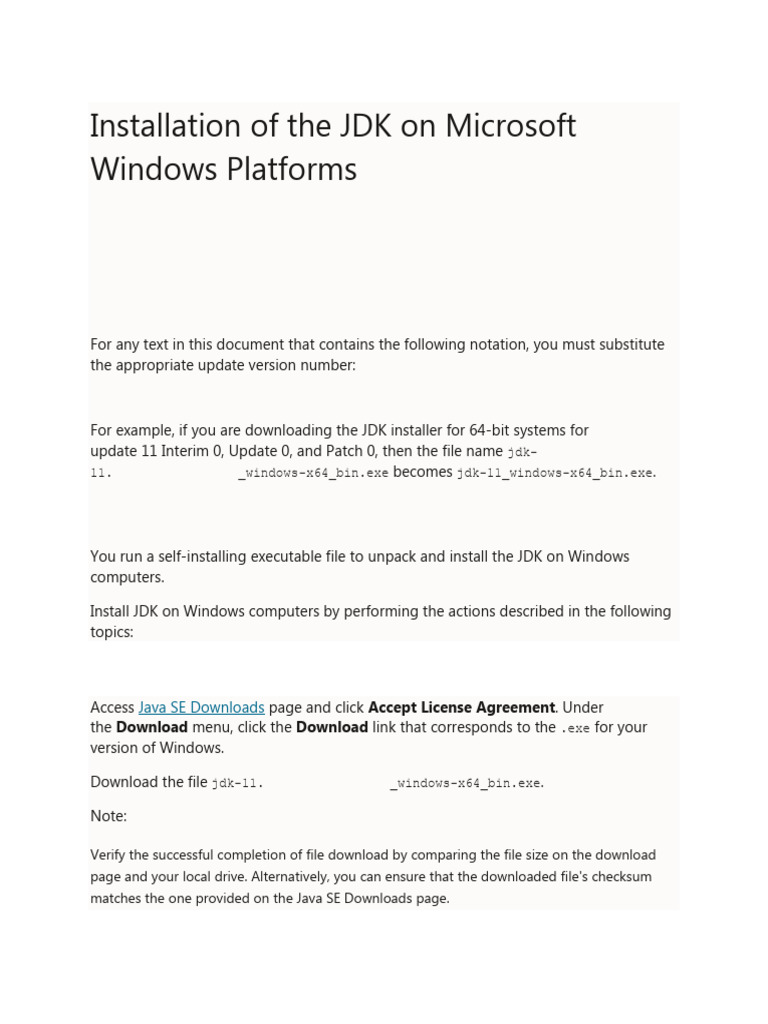 Installation of the JDK on Microsoft Windows Platforms | PDF