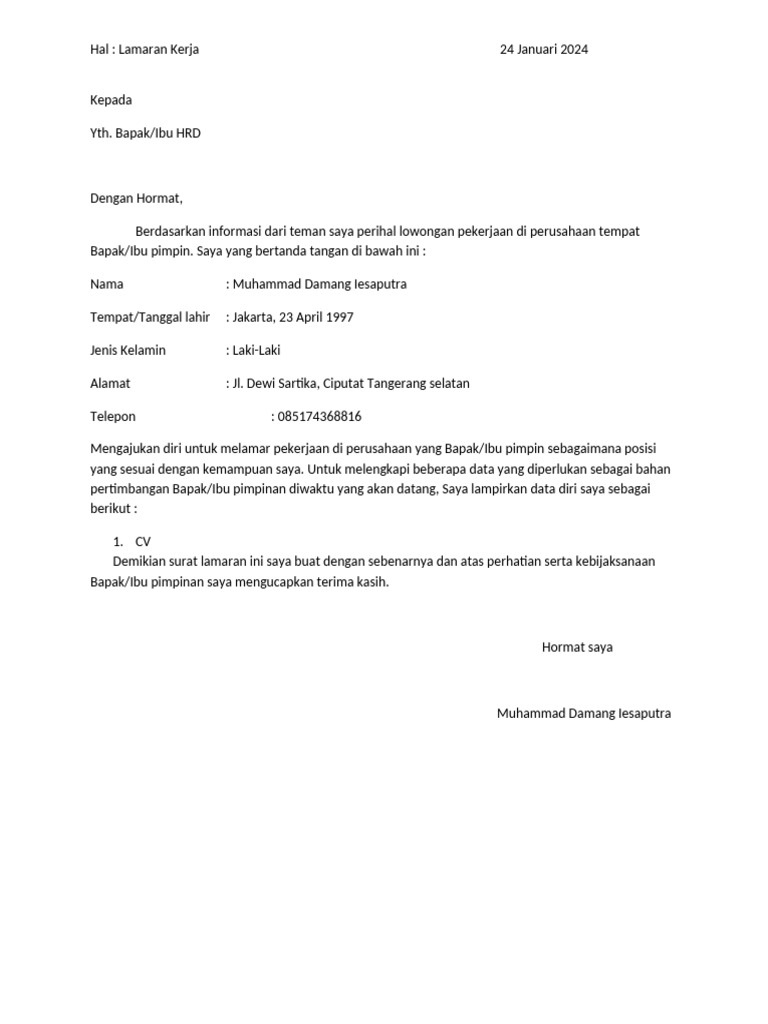 Surat Lamaran | PDF