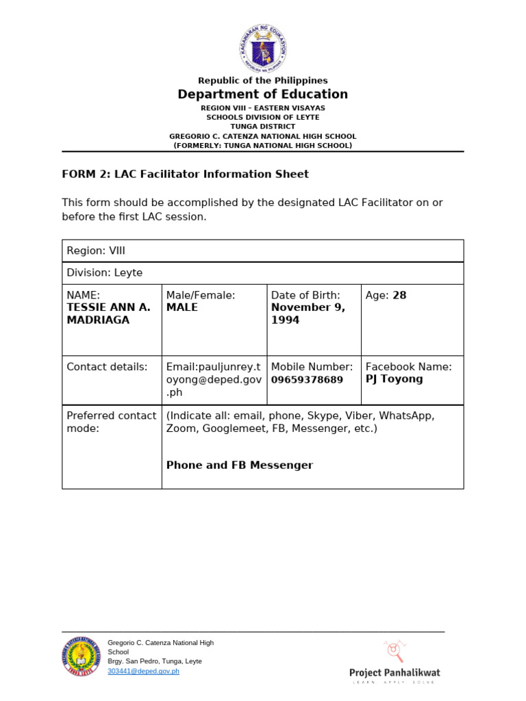 LAC-Form-2-Facilitator-Information-Sheet (1) | PDF