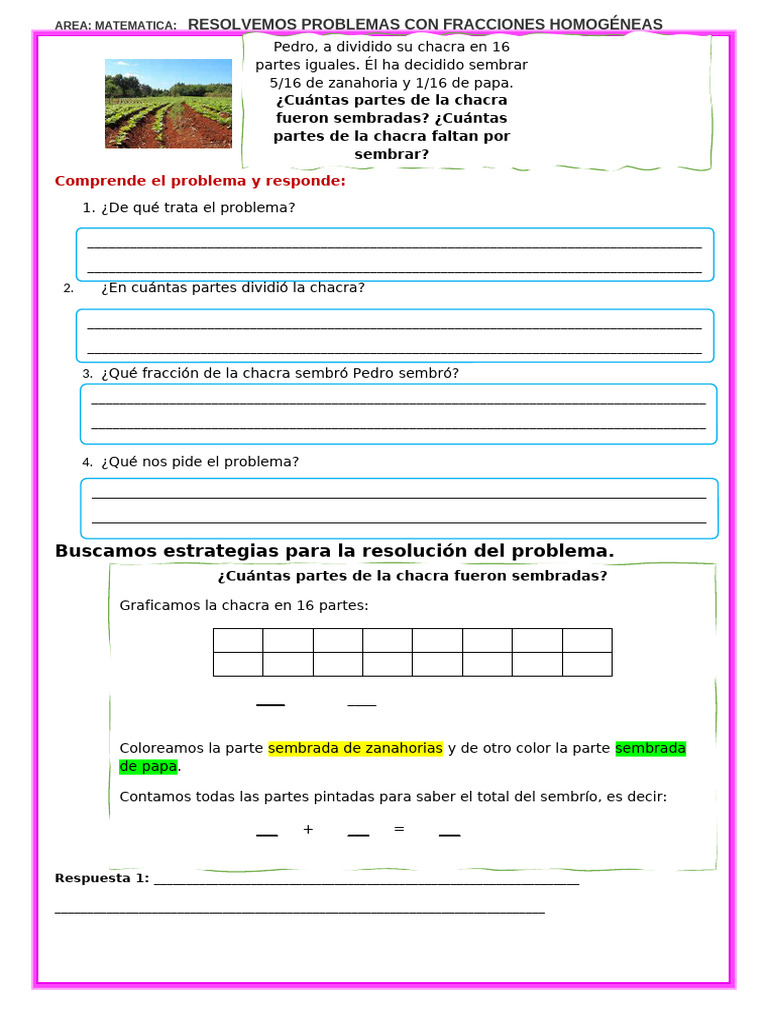FICHA MATEMAT. RESOLVEMOS PROBLEMAS CON FRACCIONES HOMOGÉNEAS | PDF