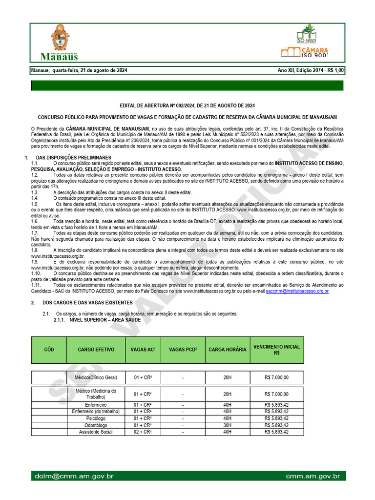 Edital Da CMM (Oficial) 21 de Agosto (2024) | PDF