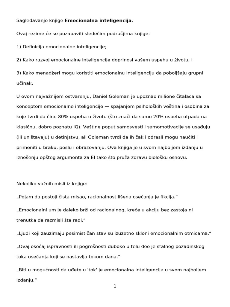 Sagledavanje Knjige Emocionalna Inteligencija | PDF