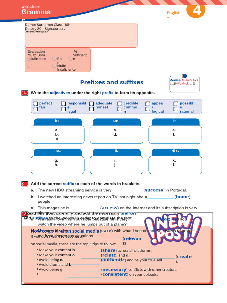 enga8_grammar_worksheet4_plus_prefixes_and_suffixes | PDF