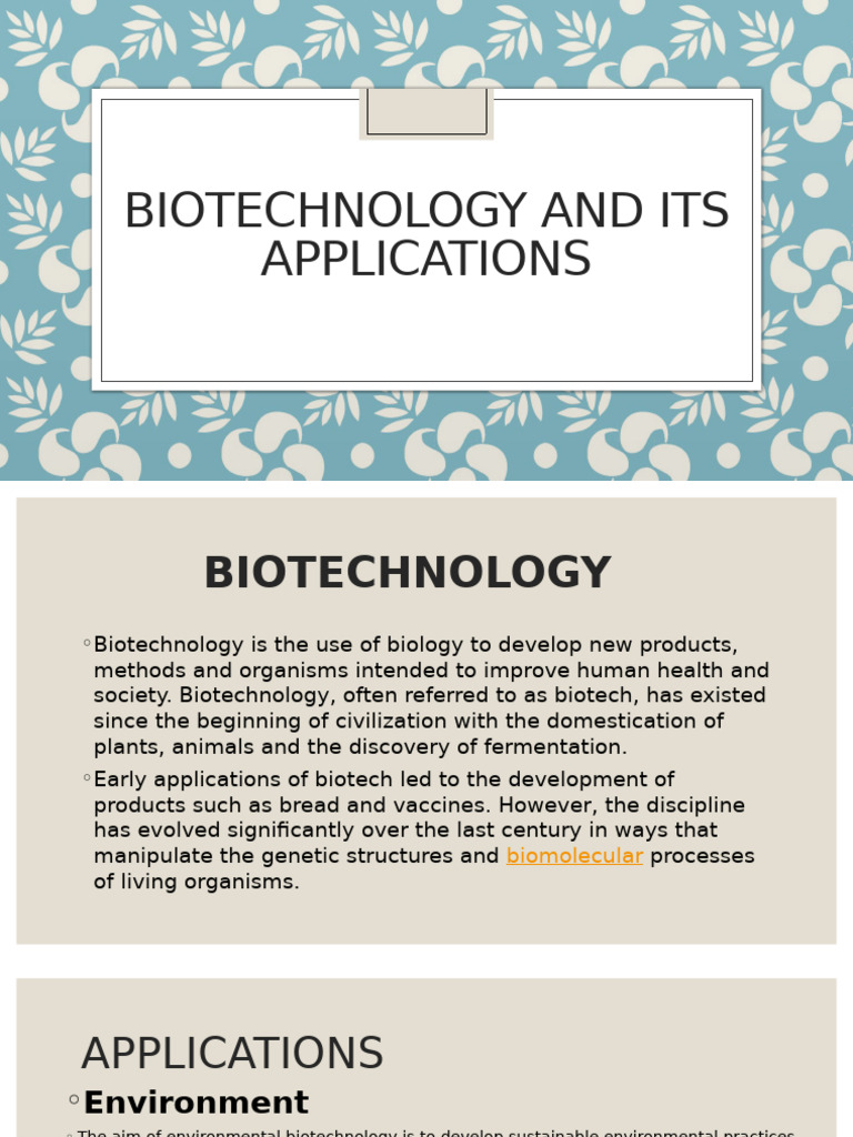 Biotechnology and Its Applications | PDF