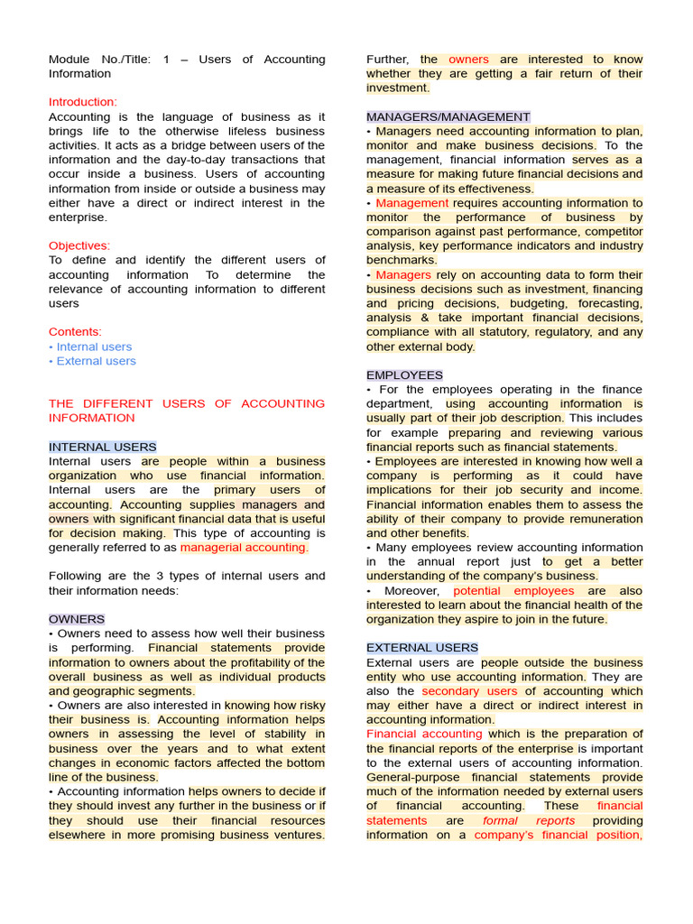 Users of Accounting Information Explained | PDF | Audit | Finance ...