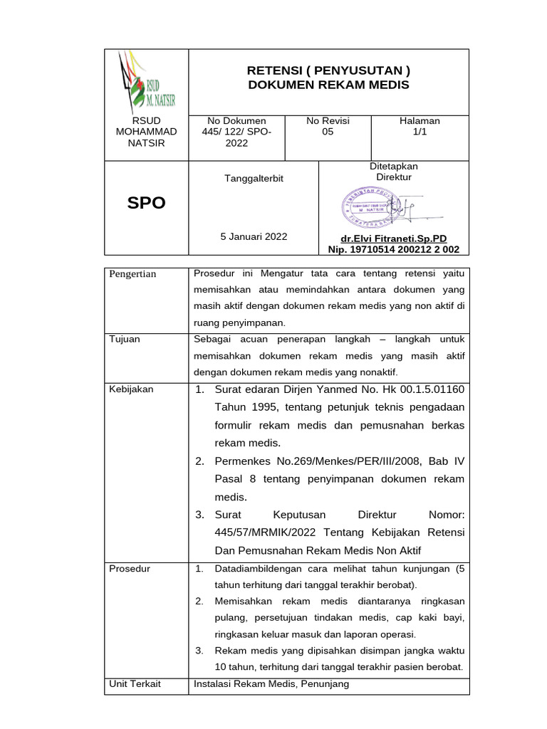 122 Spo Retensi Dokumen Rekam Medis | PDF