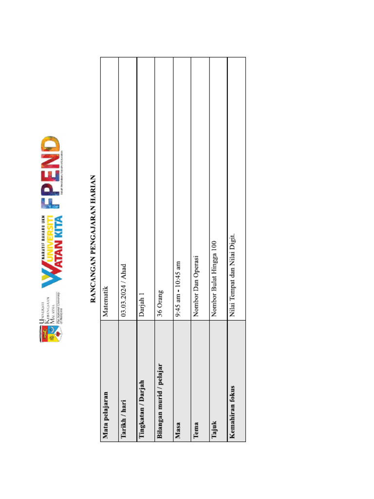 RPH Math Tahun 1 | PDF
