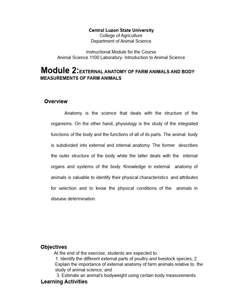 Module 2_External Anatomy of Farm Animals | PDF
