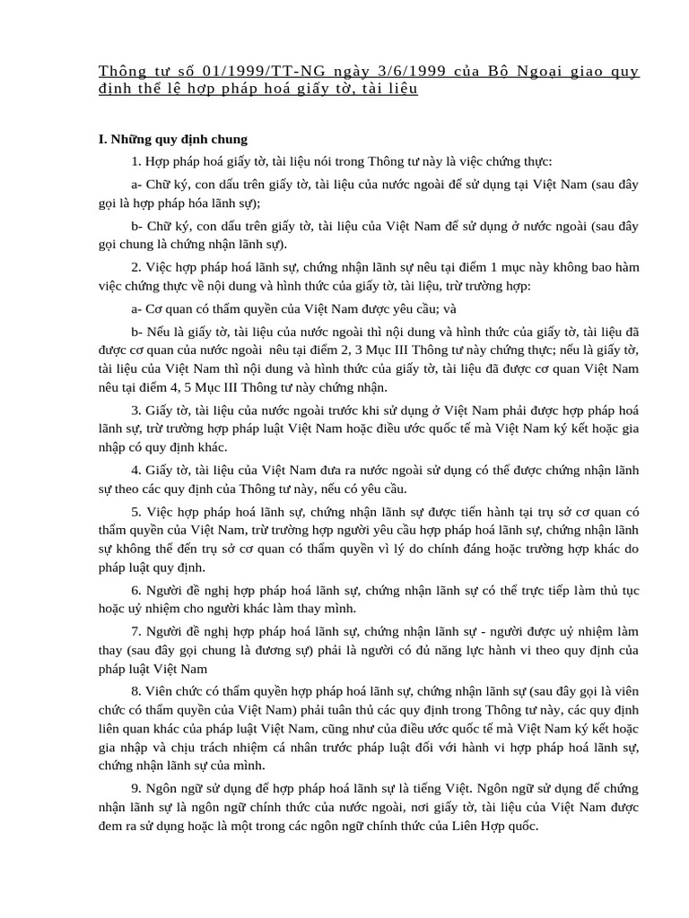 1.thong Tu 01-1999 Cua BNG | PDF | Idioma vietnamita | Política