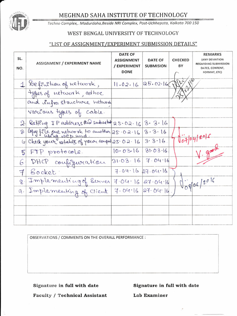 Computer Network Lab Assignment COMPLETE (7th Sem) | PDF