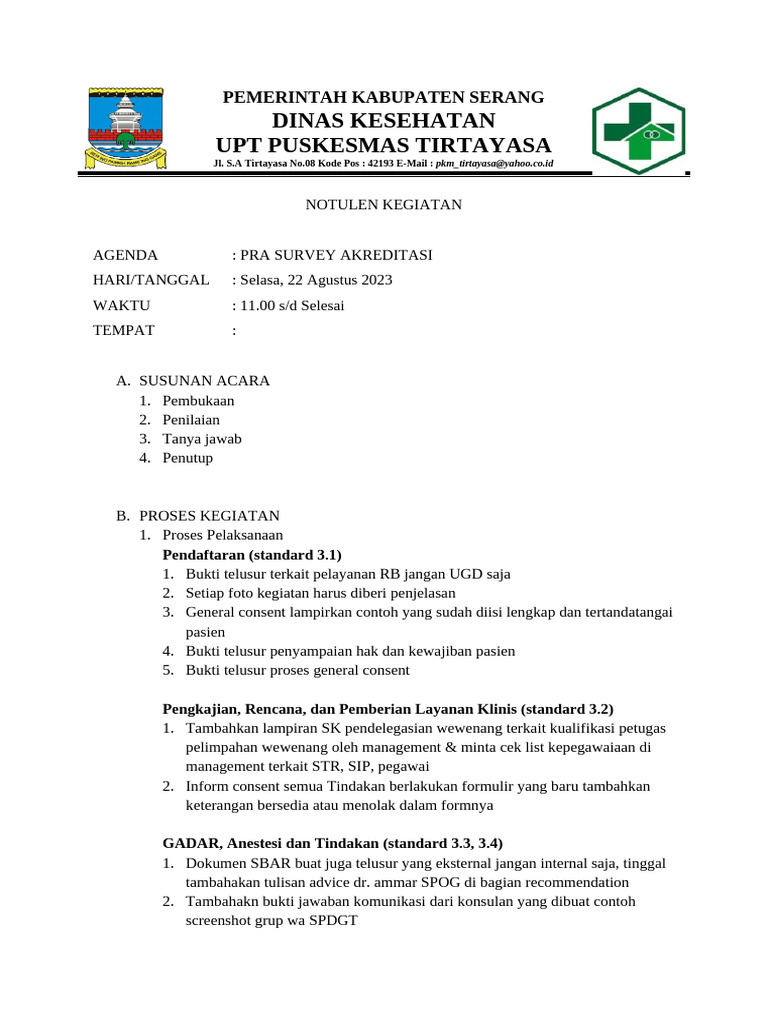 Notulen Pra Survey 2023 | PDF
