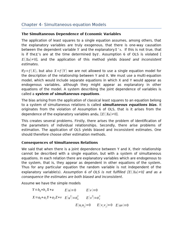 Chapter 4 - Simultaneous-equation Models | PDF