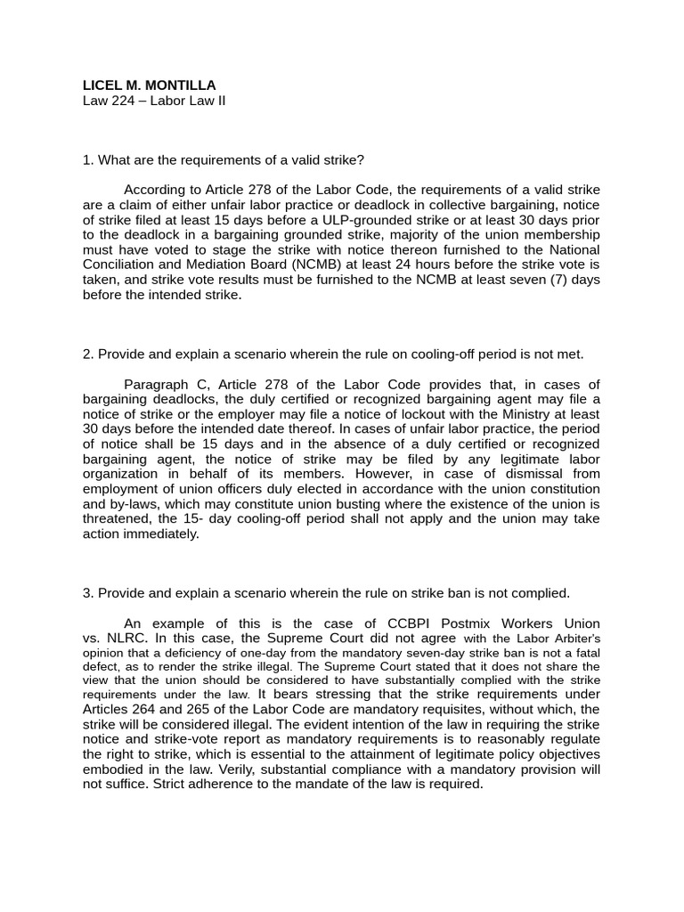 MONTILLA, Licel M. - Strikes and Lockouts | PDF