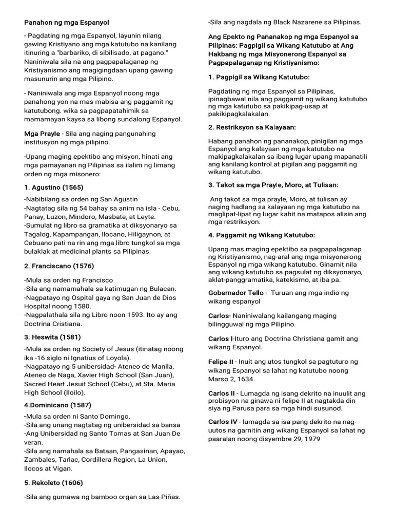 Panahon NG Mga Espanyol | PDF