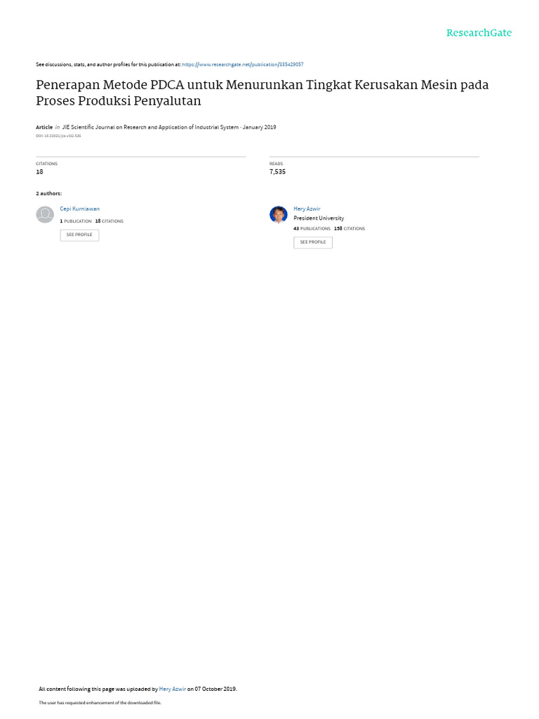 Penerapan Metode PDCA Untuk Menurunkan Tingkat Ker | PDF