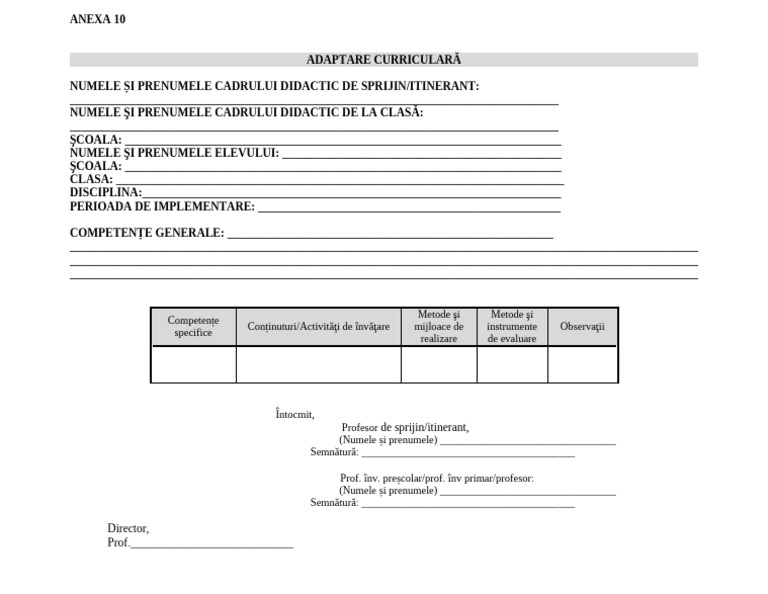 Anexa 10 - Adaptare Curriculara | PDF