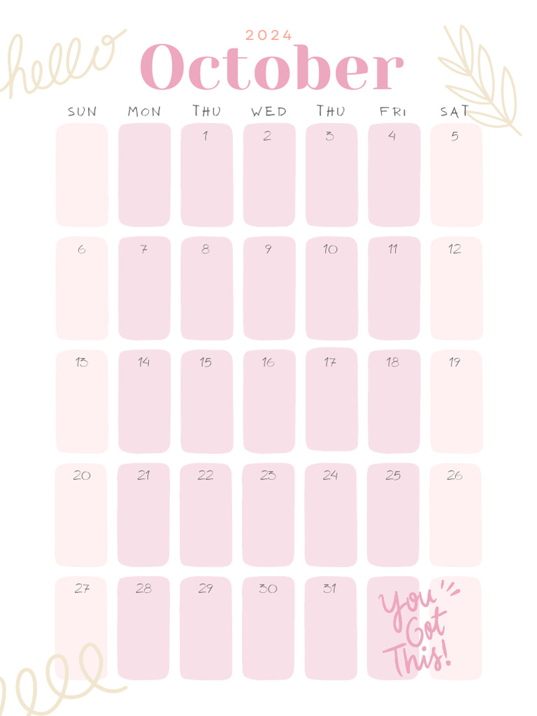 Cute Doodle Calendar October 2024 Monthly Planner | PDF