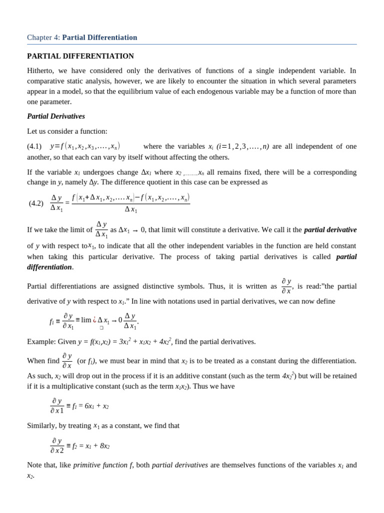 Chapter 4 Partial Differentiation and Derivatives of The Exponential and Logarithmic and Their ...