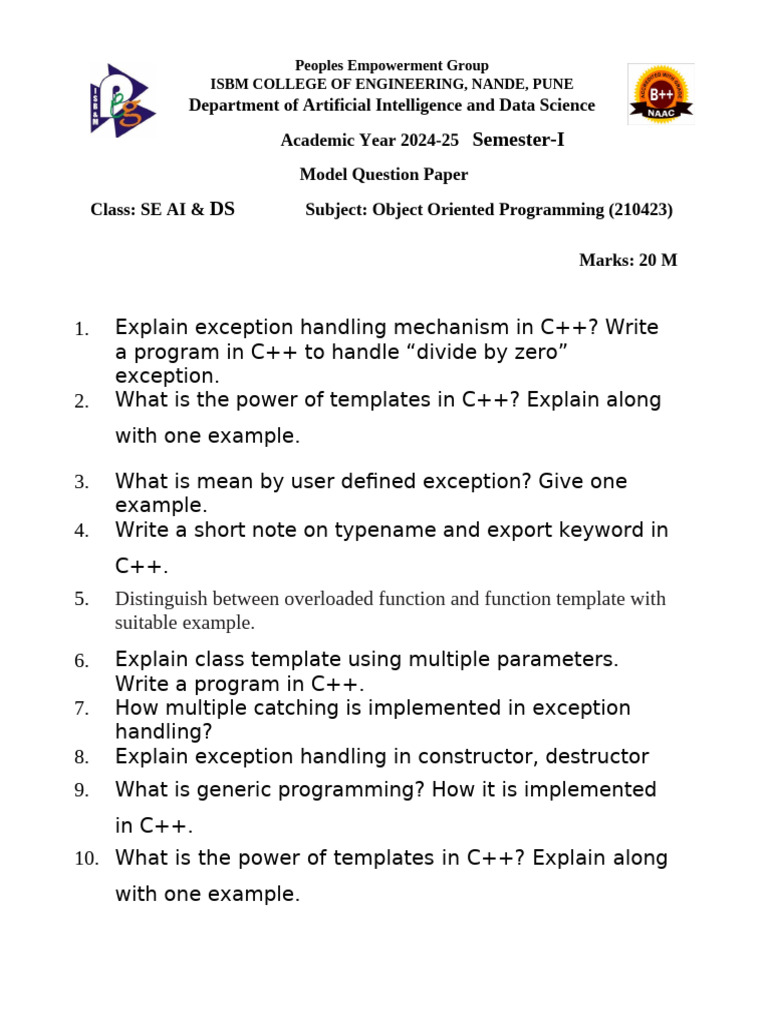 Model Questions Paper Unit Test 5 | PDF