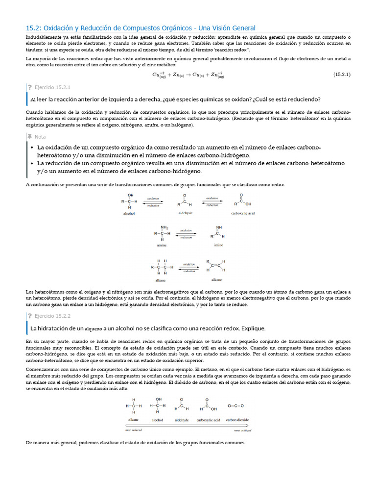 15.2 - Oxidación y Reducción de Compuestos Orgánicos - Una Visión General - LibreTexts Español | PDF