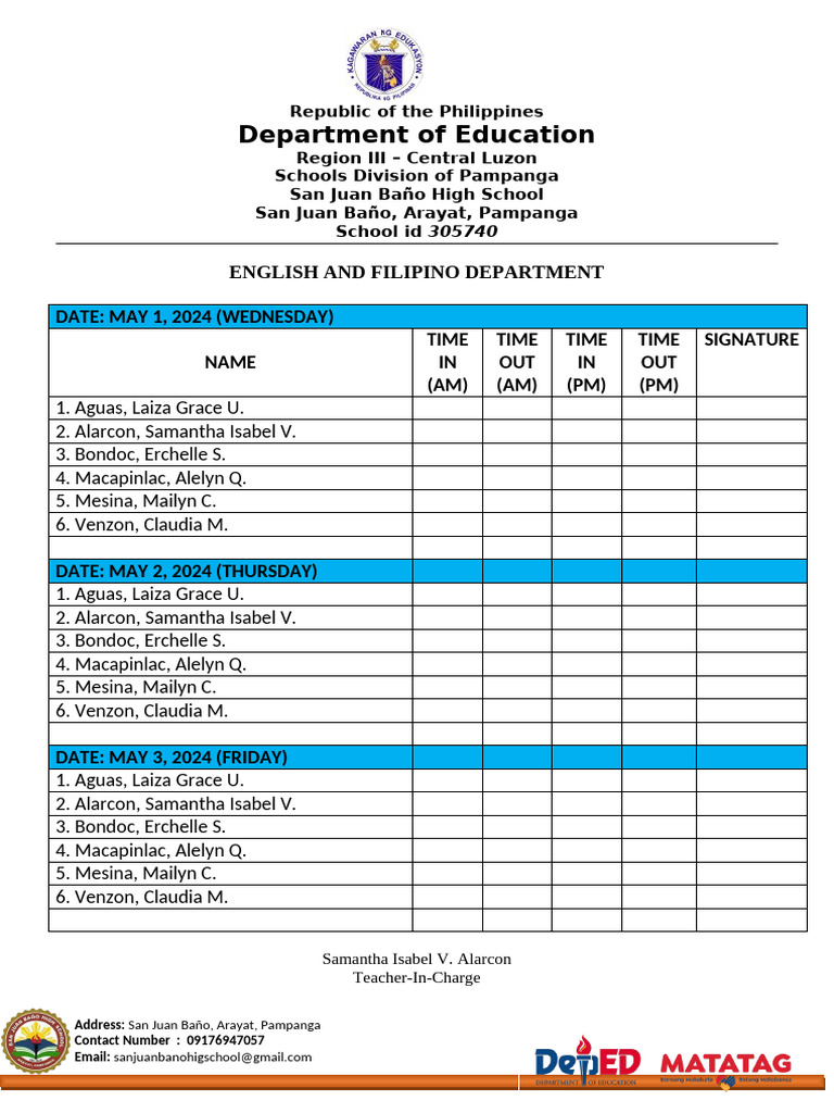 Daily Log Per Department | PDF