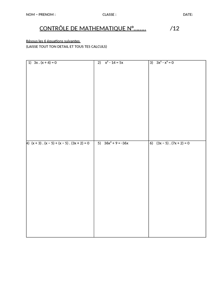 Chapitre 14 - Interro 1 Et 2 Sur Équations Produits | PDF