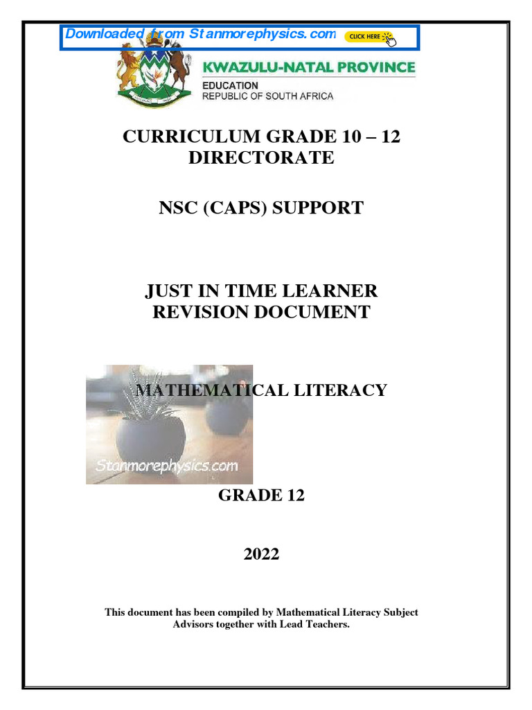 Maths Literacy Grade 12 JIT 2022 | PDF