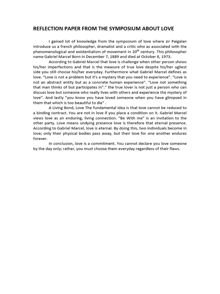 Reflection Paper From The Symposium About Love Uriel | PDF