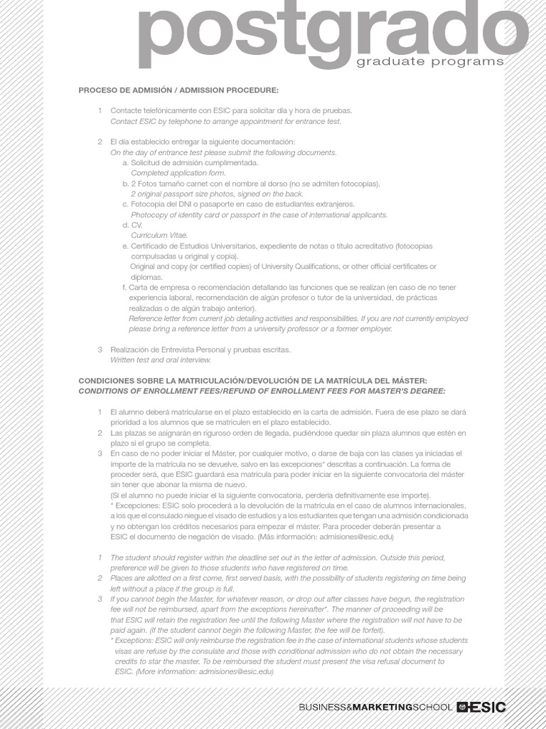 Graduate Programs: Proceso de Admisión / Admission Procedure | PDF