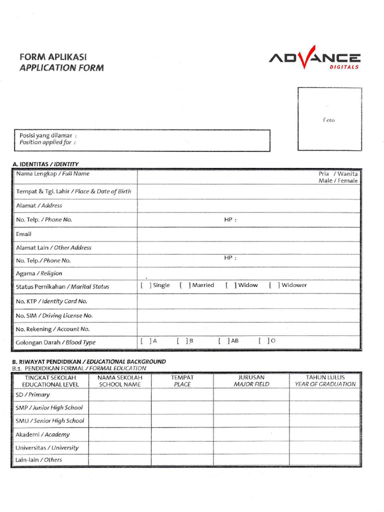 Form Aplikasi-Advance Digitals (1) 1 | PDF