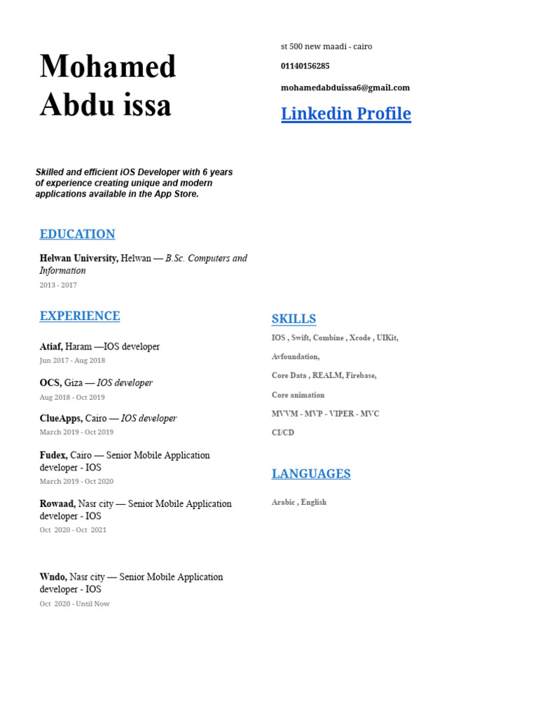 Mohamed Abdu Issa: Linkedin Profile | PDF