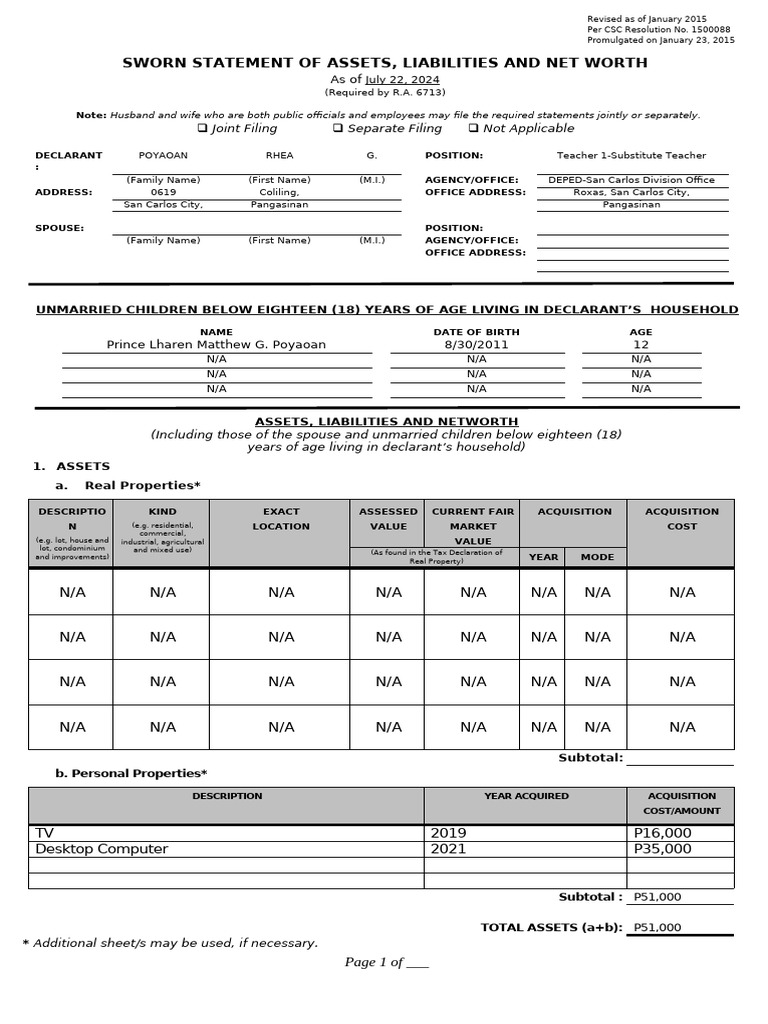 new 2015 SALN Form | PDF