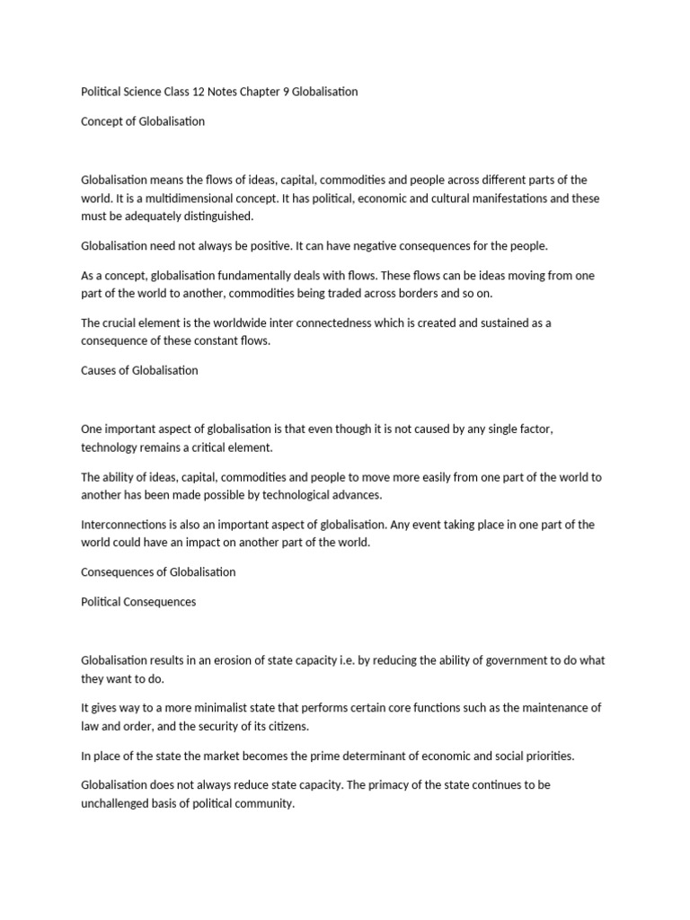 Notes of Globalisation (Class-12th) | PDF