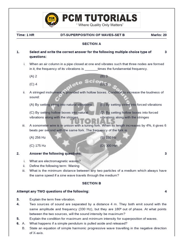 QP DT Superposition of Waves Set B | PDF | Sound | Teaching Methods & Materials