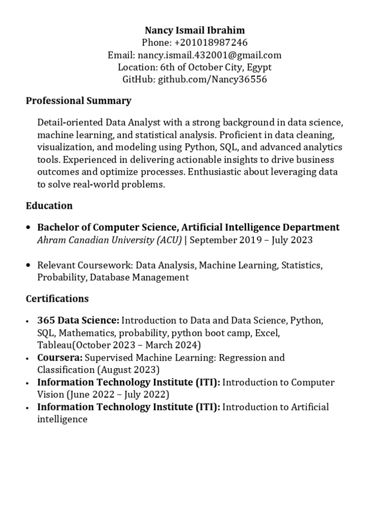 Nancy Ismail Ibrahim - CV | PDF